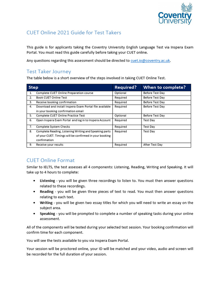 CUET Online 2022 Guide For Test Takers v4 | PDF