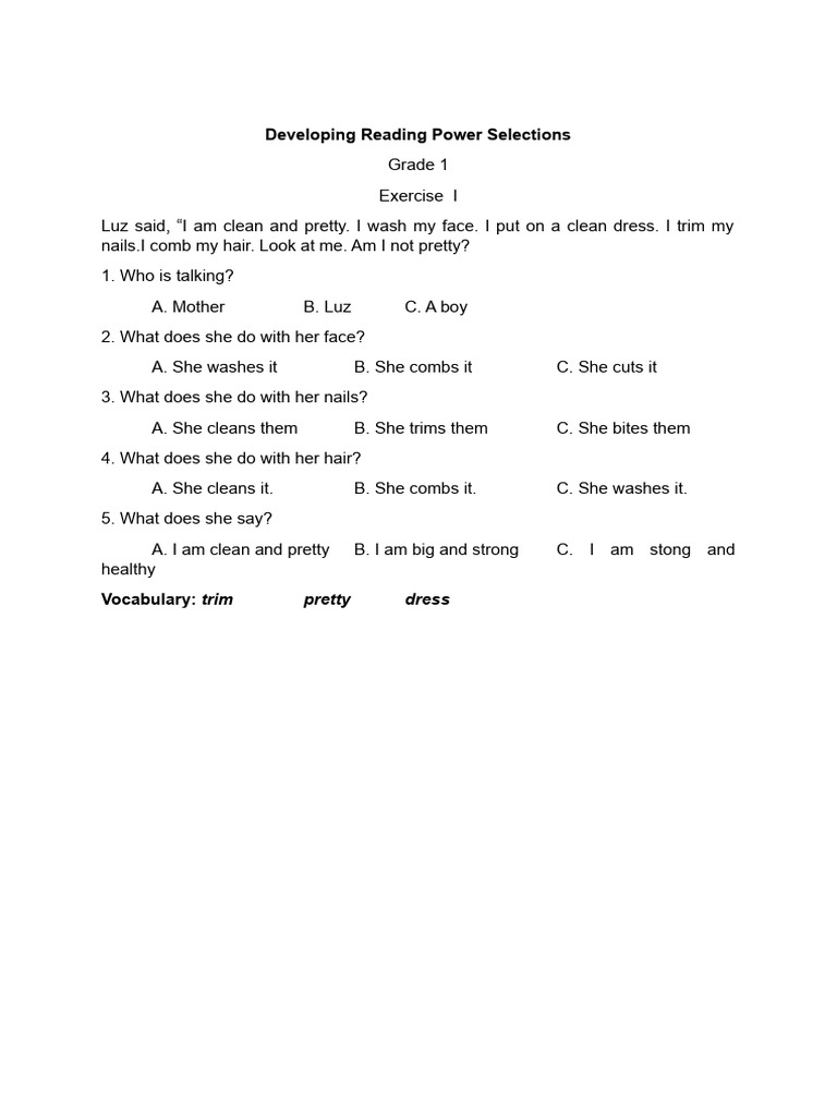 Grade 1 Reading Comprehension Exercises | PDF