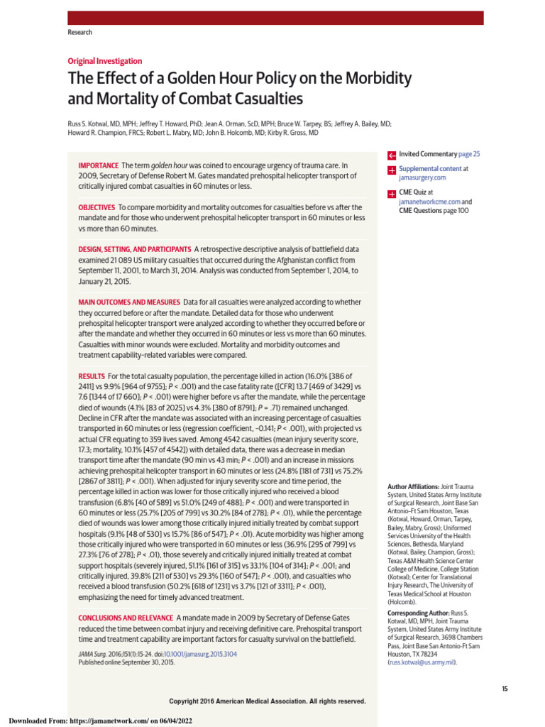 The Effect of A Golden Hour Policy On The Morbidity and Mortality of ...