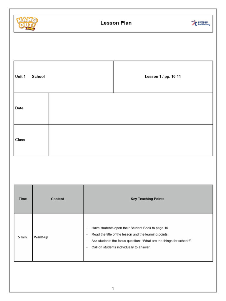 HangOutStarter Lesson Plan | PDF | Lesson Plan | Vocabulary