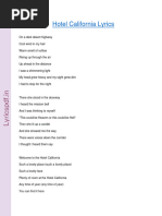 Hotel California: Letra en Inglés y Español | PDF | Songs Written ...