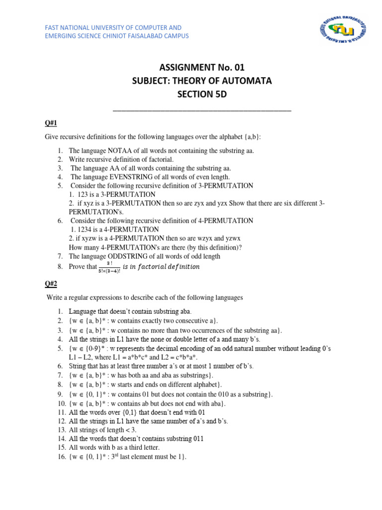 Assignment 1 Pdf String Computer Science Formalism Deductive 7625