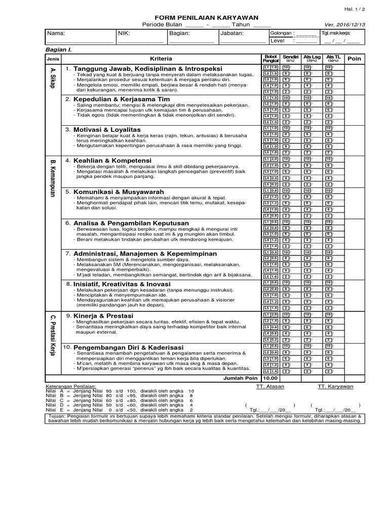 Formulir Penilaian Karyawan | PDF | Karier & Perkembangan | Seni