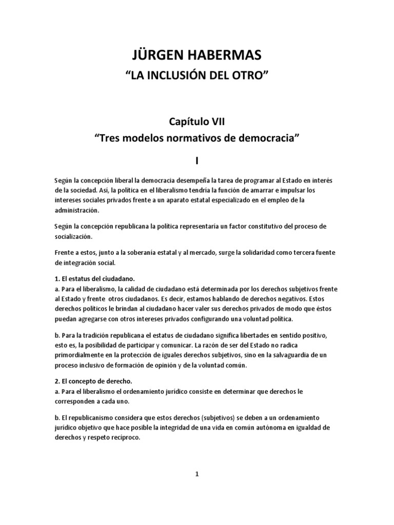 Resumen: Jürgen Habermas - La Inclusión Del Otro | PDF | Derechos | Democracia