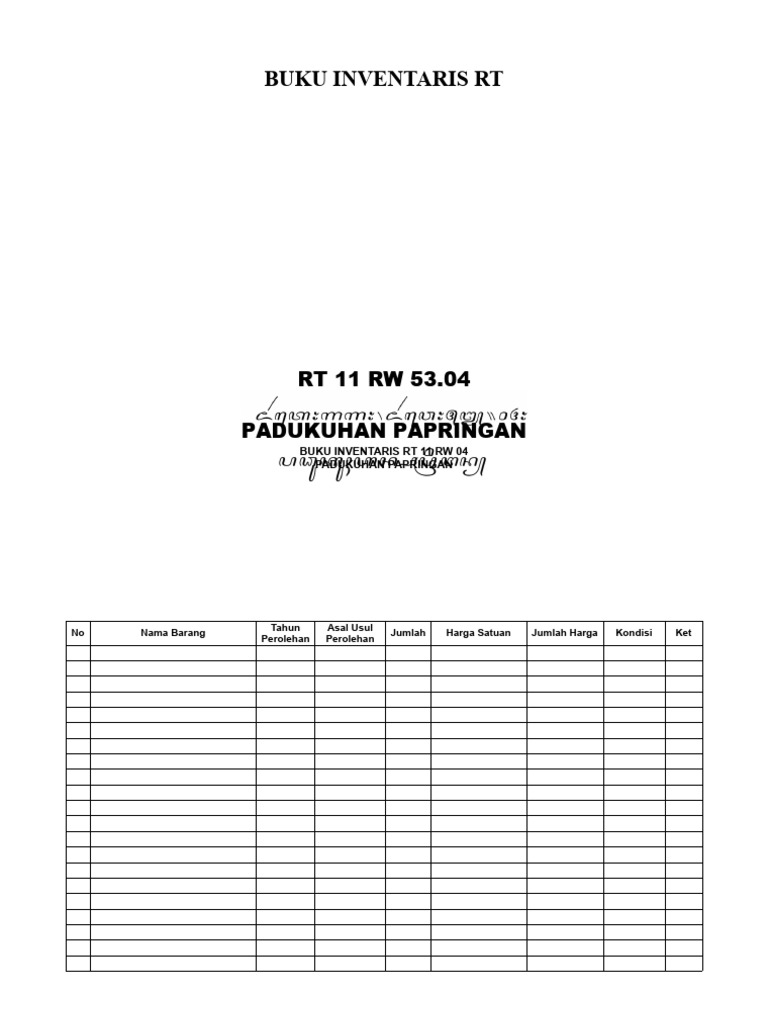 Buku Inventaris RT 11 Papringan | PDF