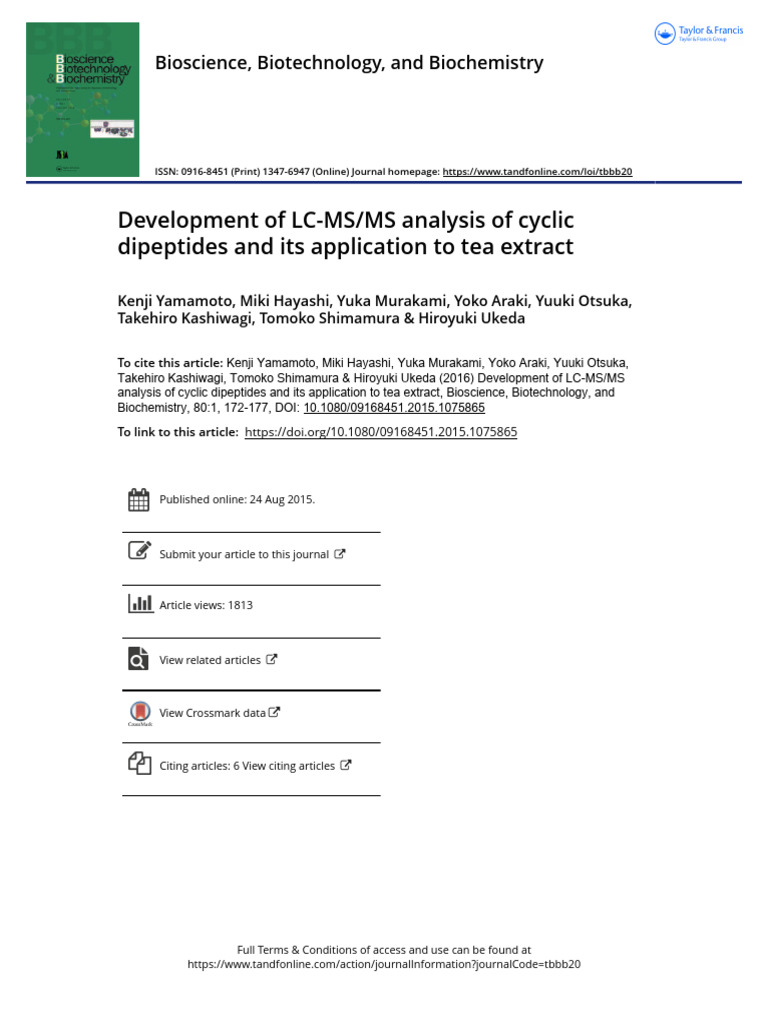 Development Of Lc Ms Ms Analysis Of Cyclic Dipeptides And Its Application To Tea Extract Pdf
