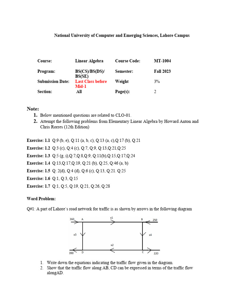 Linear Algebra Assignment-1 | PDF