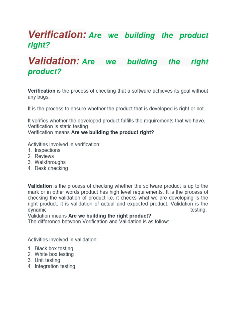 Psh Test: Verification vs. Validation | PDF | Software Testing ...