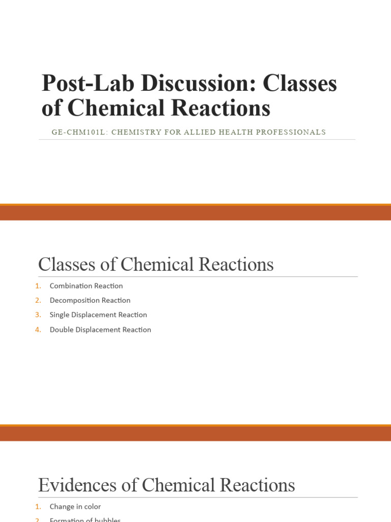 E1 PostLab - Classes of Chemical Rxns | PDF | Chemical Reactions ...