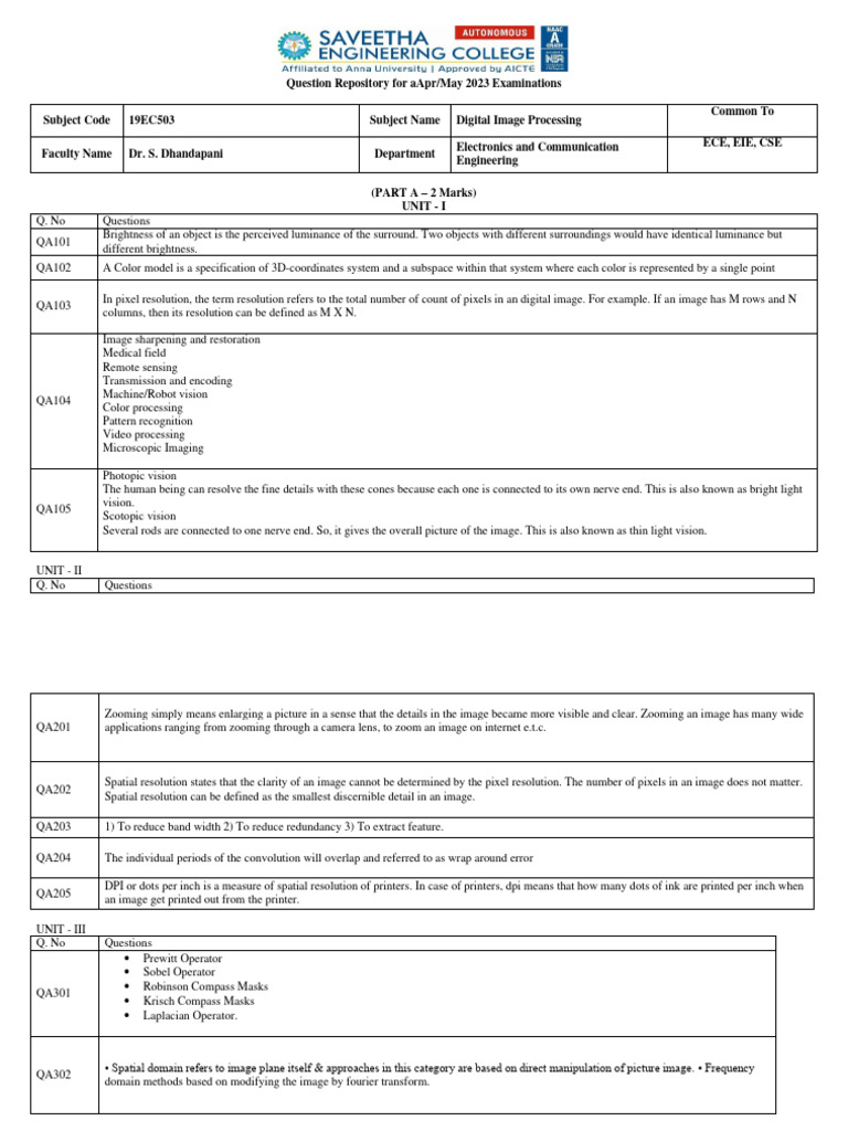 DIP Answer Key | Download Free PDF | Data Compression | Eye