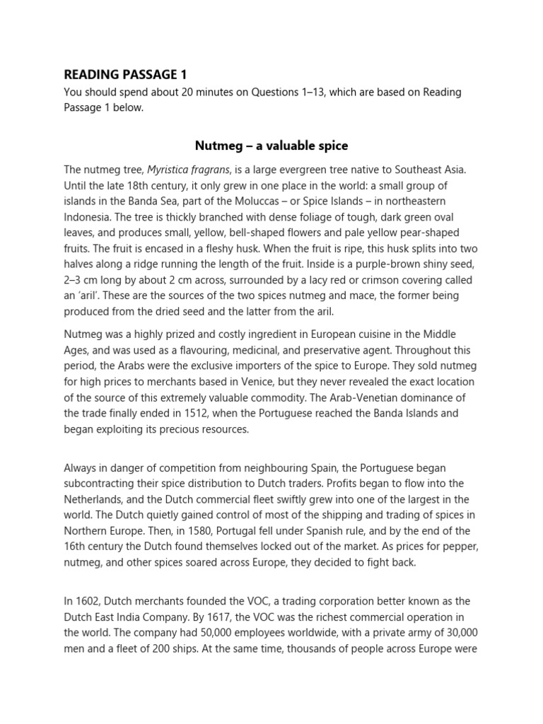 Cambridge 15 Test 1 Reading Passage 1 | PDF | Nutmeg | Spice