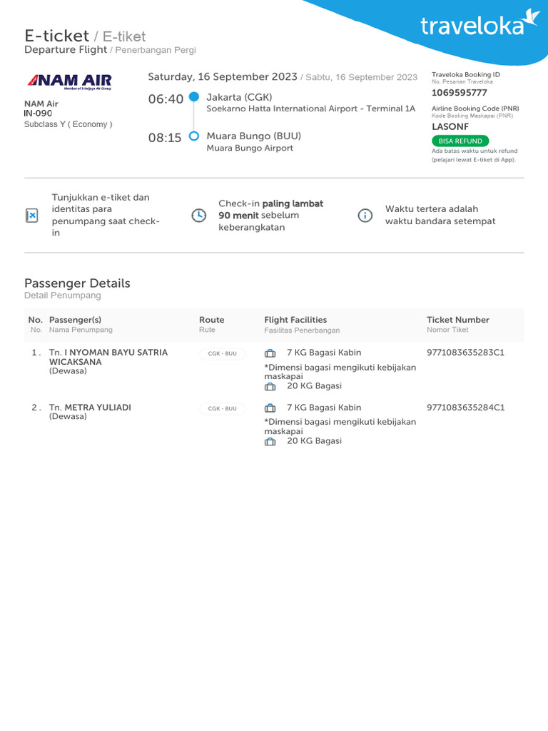 Anang Suhartono-CGK-LASONF-BUU-FLIGHT - ORIGINATING | PDF