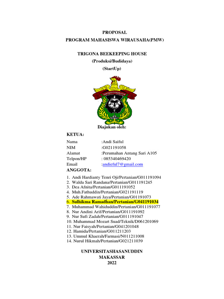 PROPOSAL PMW - Trigona Beekeeping House - Sulhikma Ramadhan | PDF
