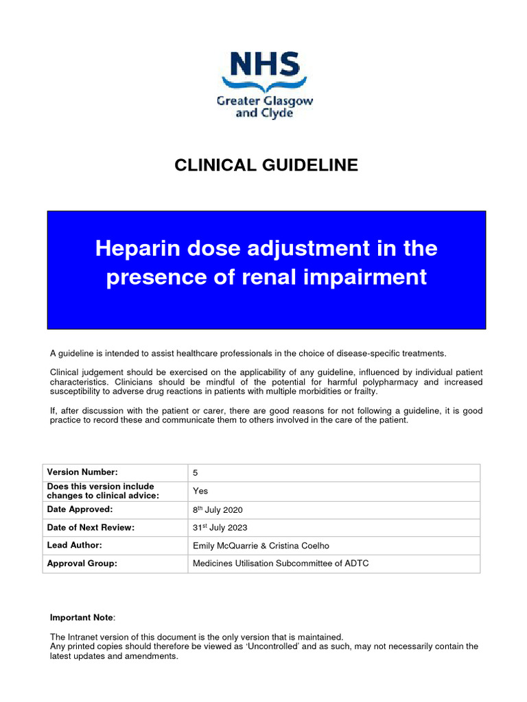 Heparin Dose Adjustment in The Prescence of Renal Impairment | PDF ...