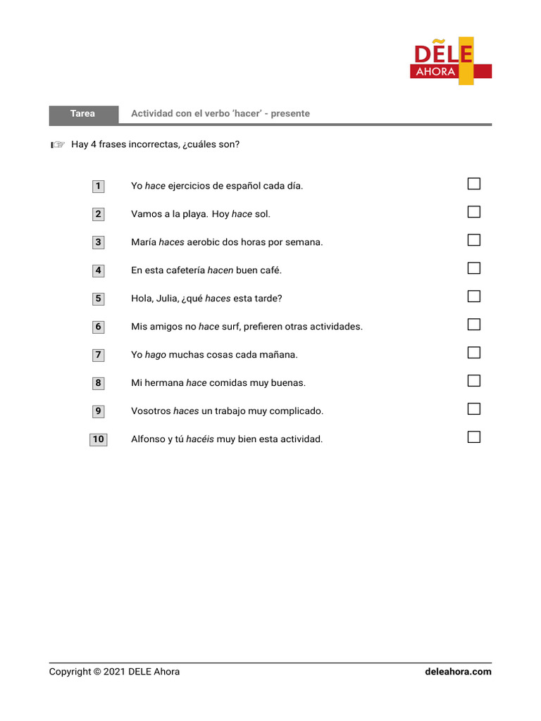 Actividad Con El Verbo Hacer Presente | PDF