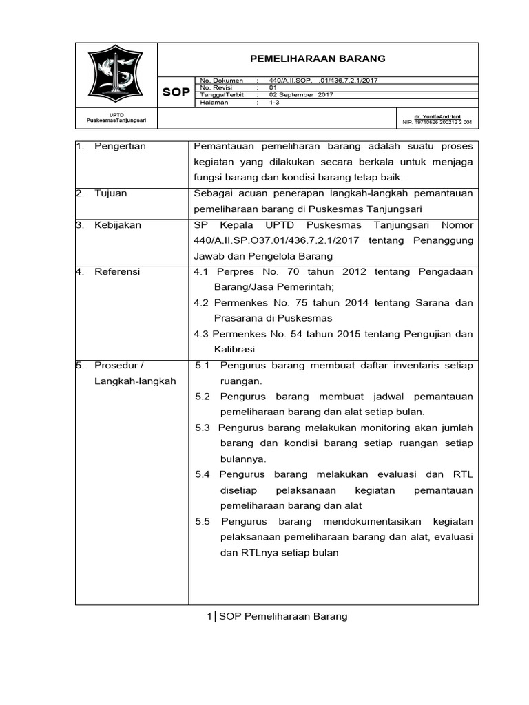 Sop Pemeliharaan Barang | PDF