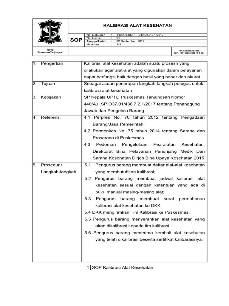 SOP Kalibrasi Alat Kesehatan | PDF