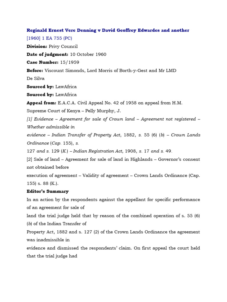Denning V Edwards | Download Free PDF | Appeal | Judgment (Law)