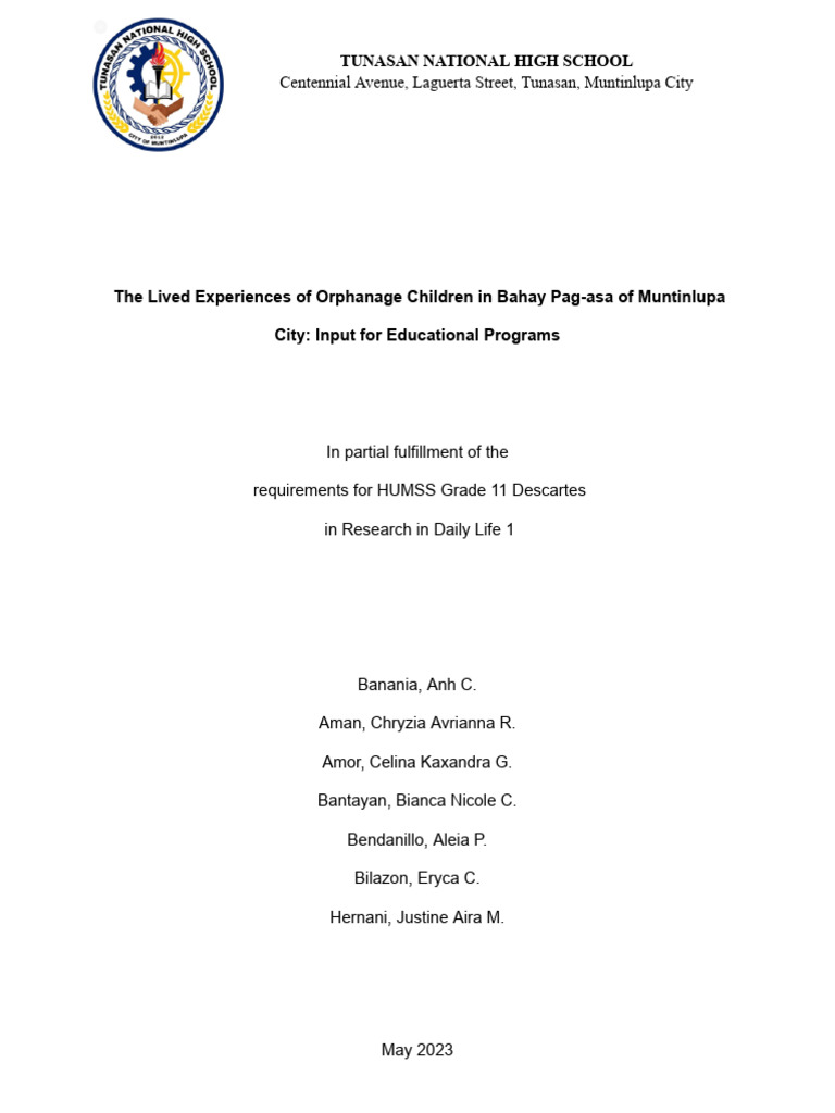 The Lived Experiences of Orphanage Children in Bahay Pag-Asa of ...