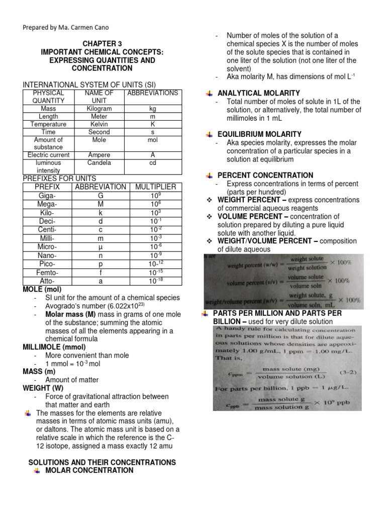 CHAPTER 3 Anachem | PDF | Mole (Unit) | Concentration