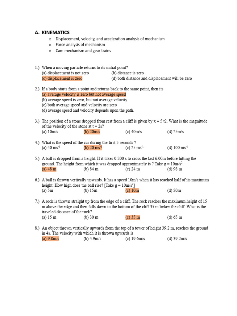 200 Questions Review Machine Design Part 1 Kinematics and Engineering ...