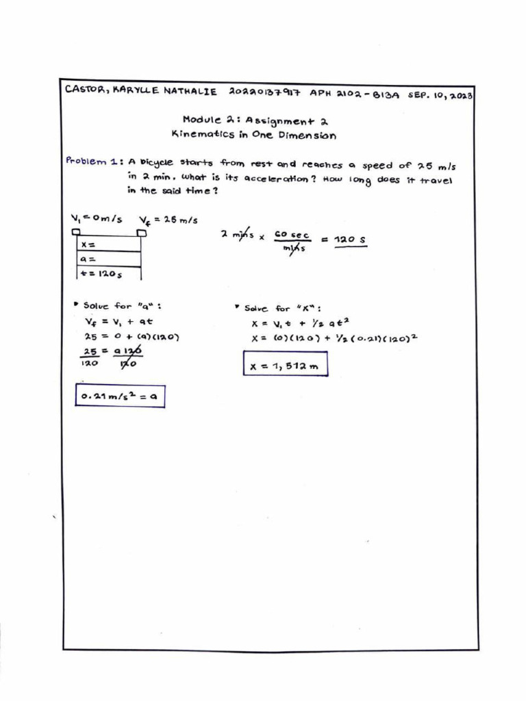 Module 2 Assignment No 2 Kinematics In One Dimension Pdf 7296