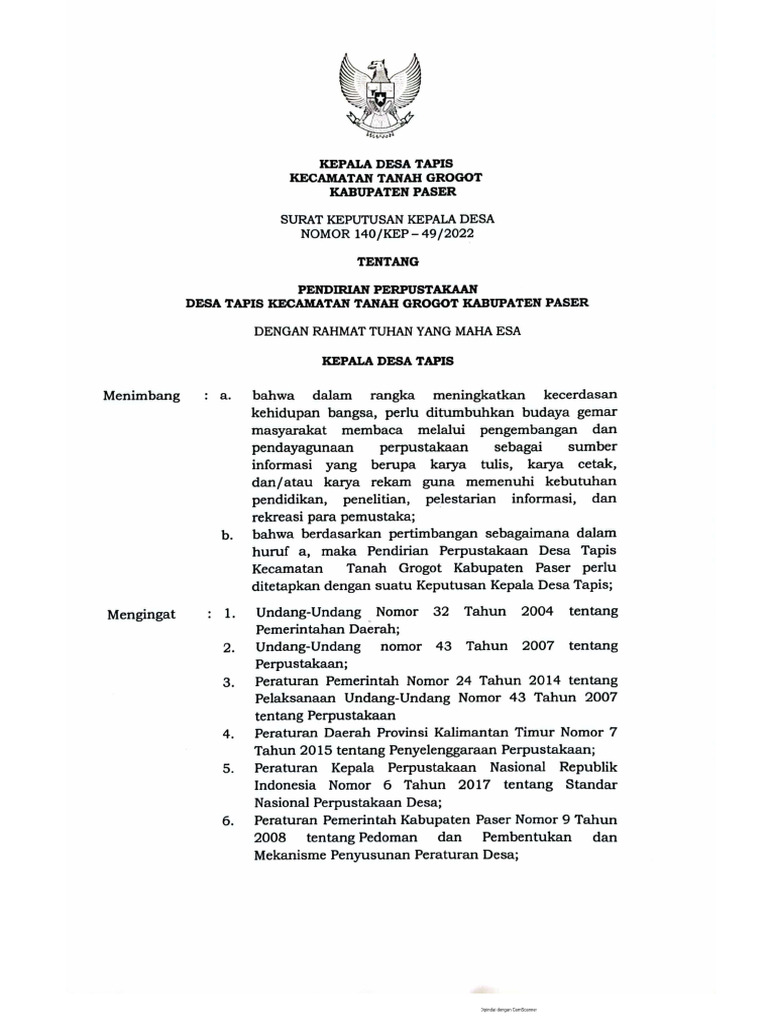SK 49 Pendirian Perpustakaan | PDF
