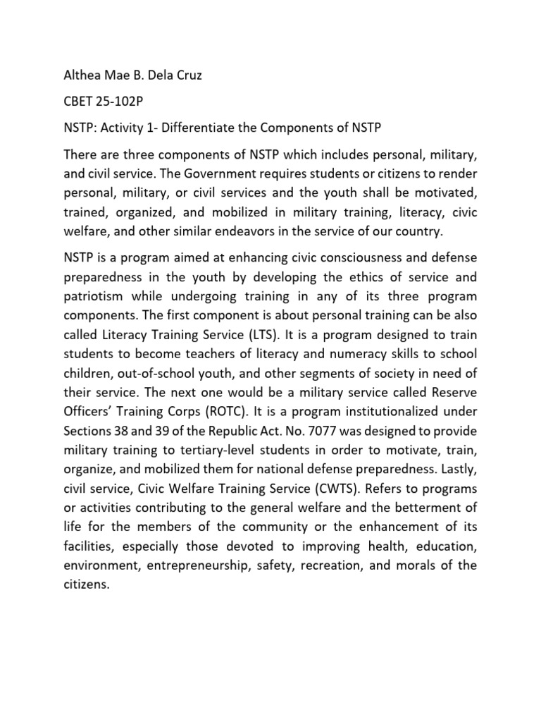 Differentiate The Components of NSTP | PDF