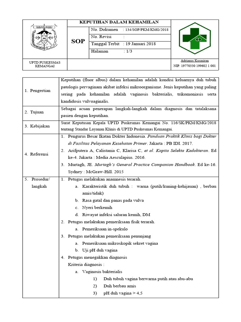 SOP Keputihan Dalam Kehamilan | PDF