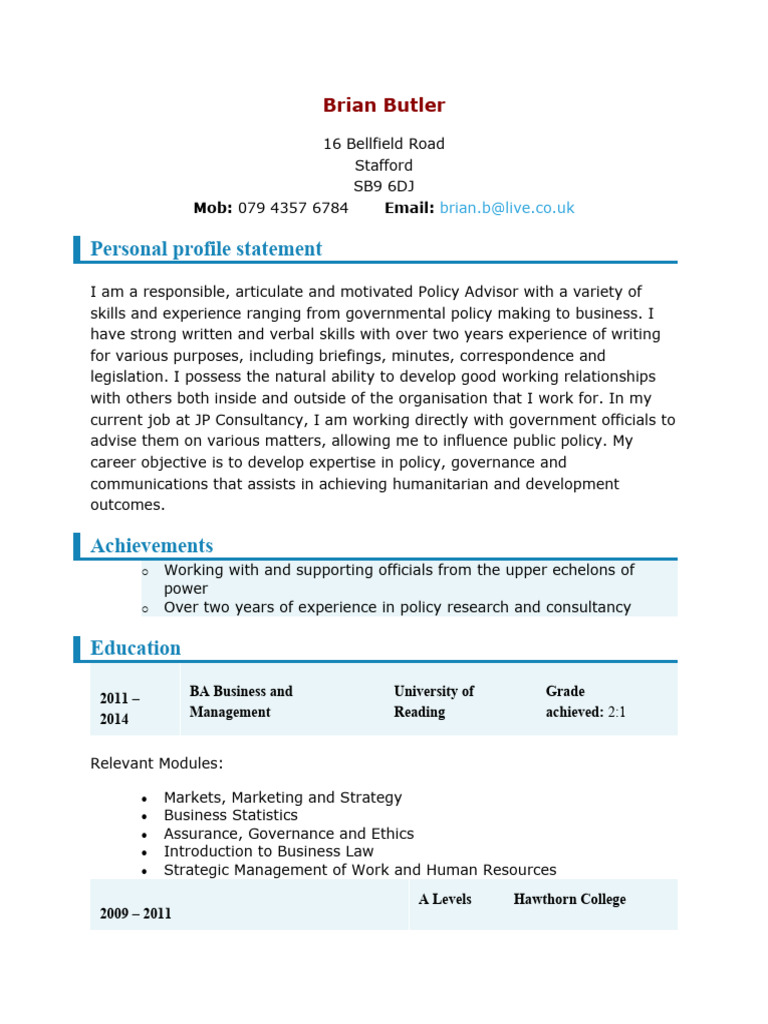 Political CV | PDF | Consultant | Business