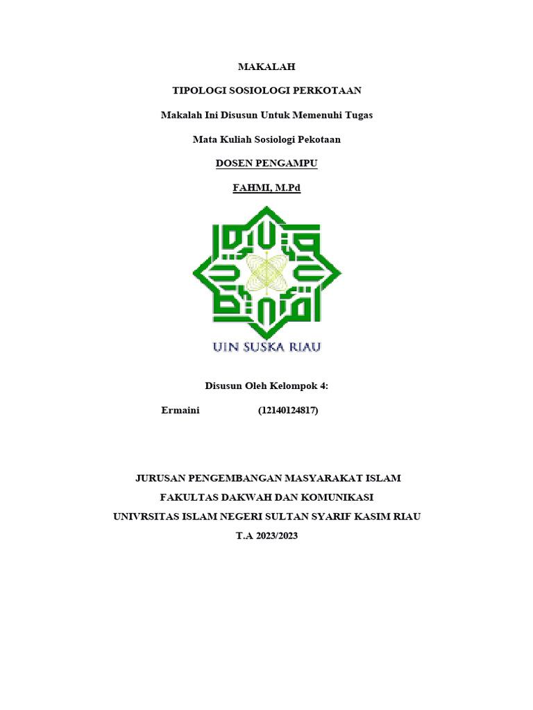 Makalah Sosiologi Perkotaan | PDF | Ilmu Sosial | Sains & Matematika