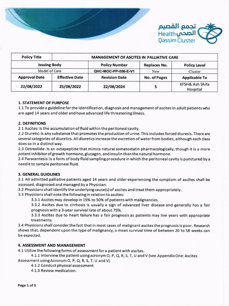 Signed MANAGEMENT OF ASCITES IN PATTIATIVE CARE | Download Free PDF ...