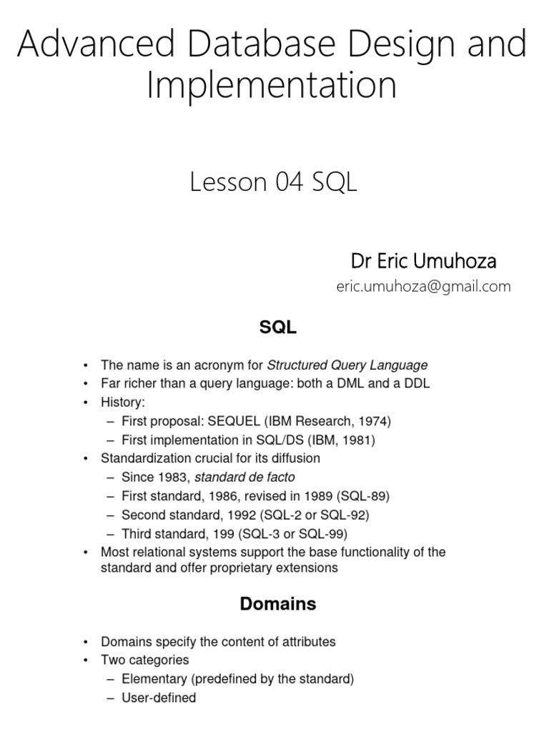 Advanced Database Design and Implementation: Lesson 04 SQL | PDF ... Advanced Database Design and Implementation: Lesson 04 SQL | PDF ...