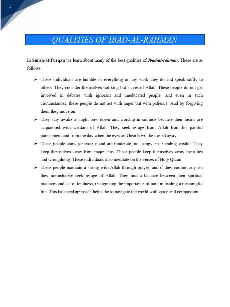 Qualities of Ibad | PDF