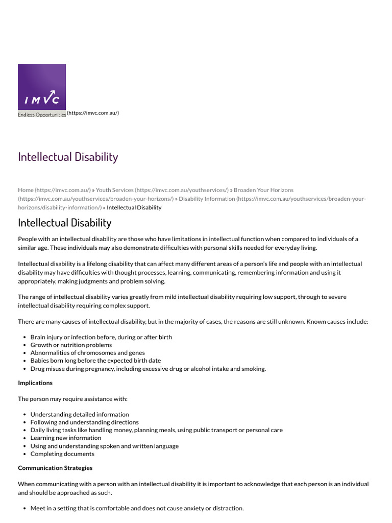Intellectual Diability IMVC - Intellectual - Disability | PDF ...