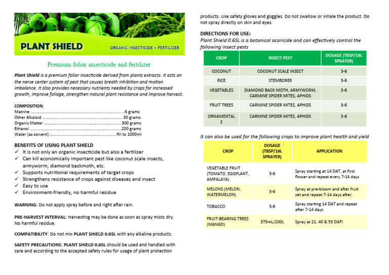 PLANT SHIELD Leaflet | PDF | Pest (Organism) | Vegetables