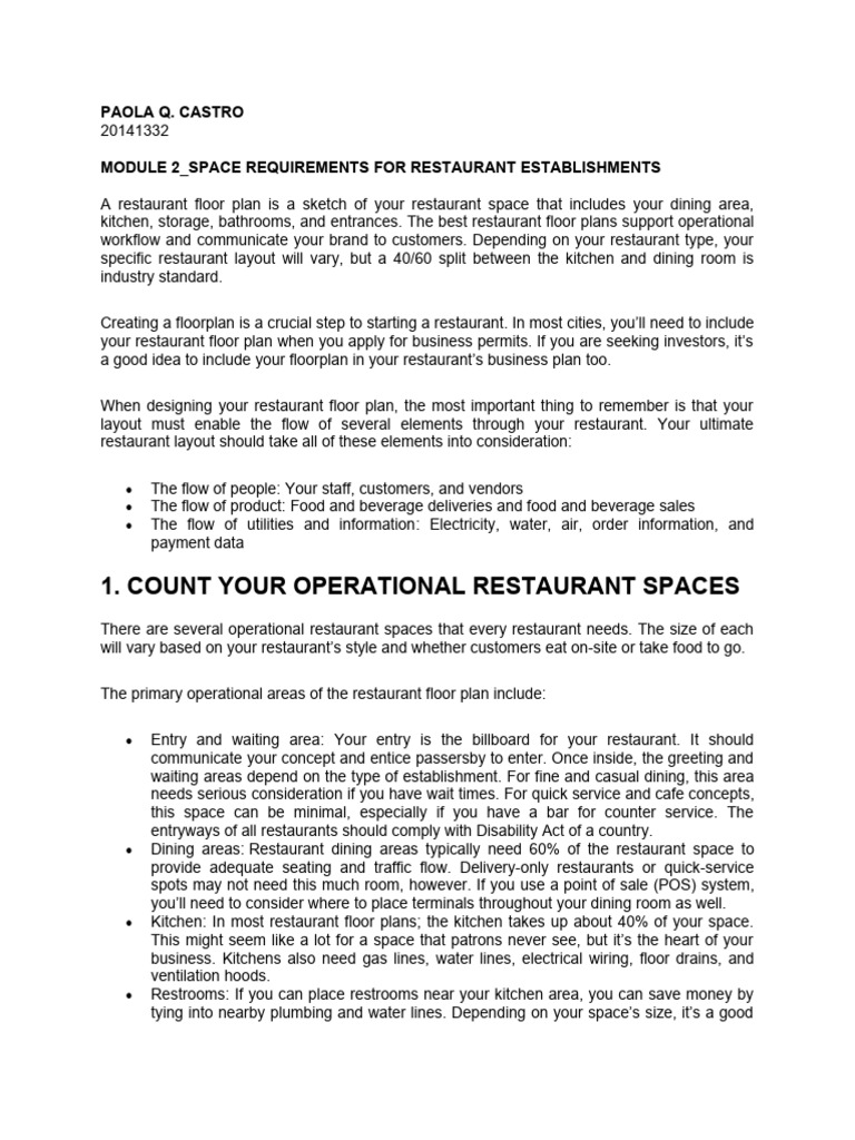 Module 2_space Requirements for Restaurant Establishments | PDF ...