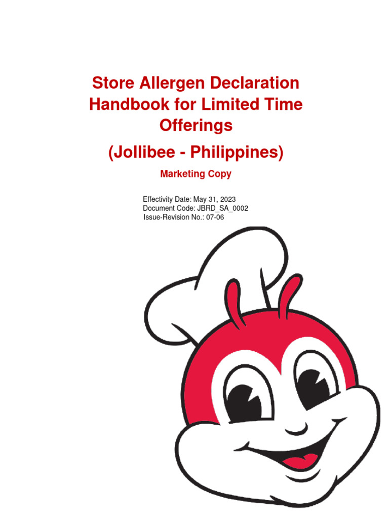 Store Allergen Declaration Handbook For Limited Time Offerings Rev6 ...