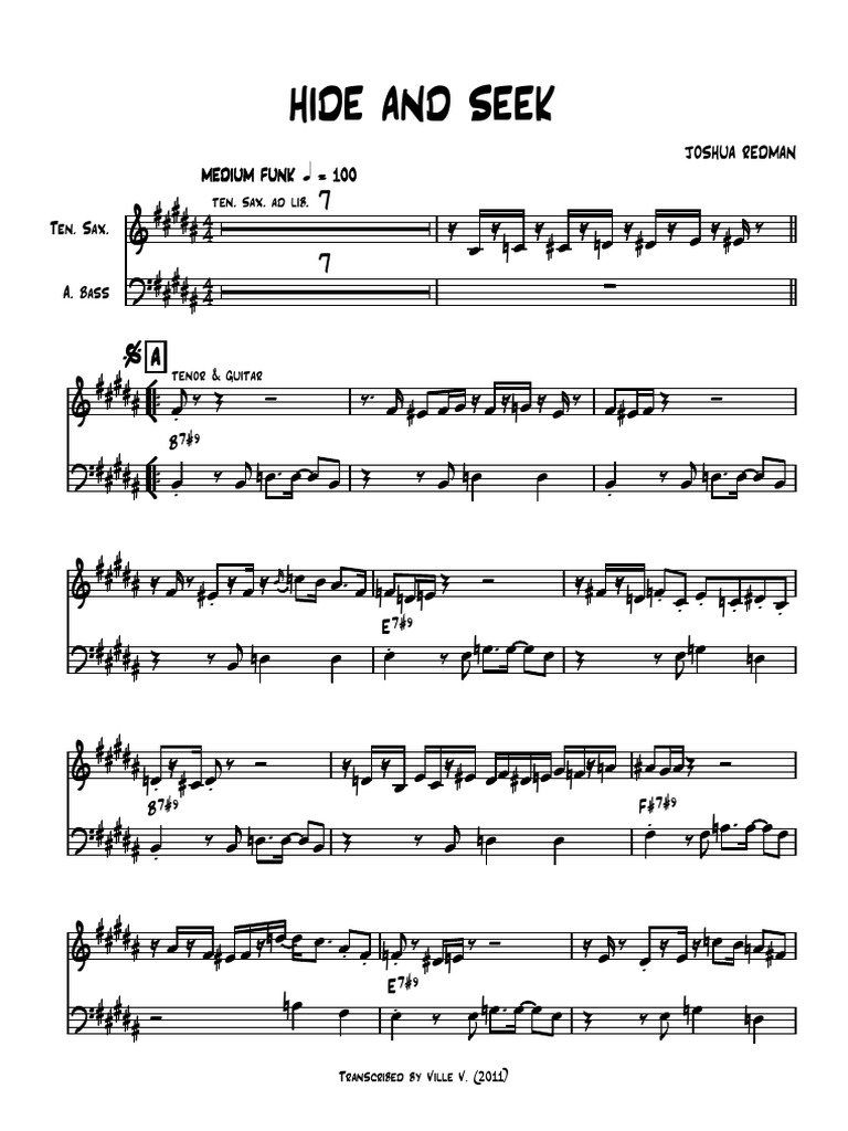 Joshua Redman-Hide and Seek-SheetMusicMobile | PDF | African American ...