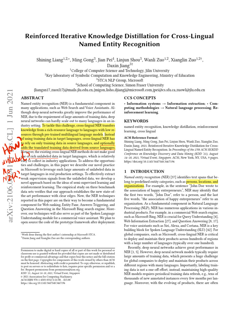 Reinforced Iterative Knowledge Distillation For Cross-Lingual Named Entity Recognition | PDF ...
