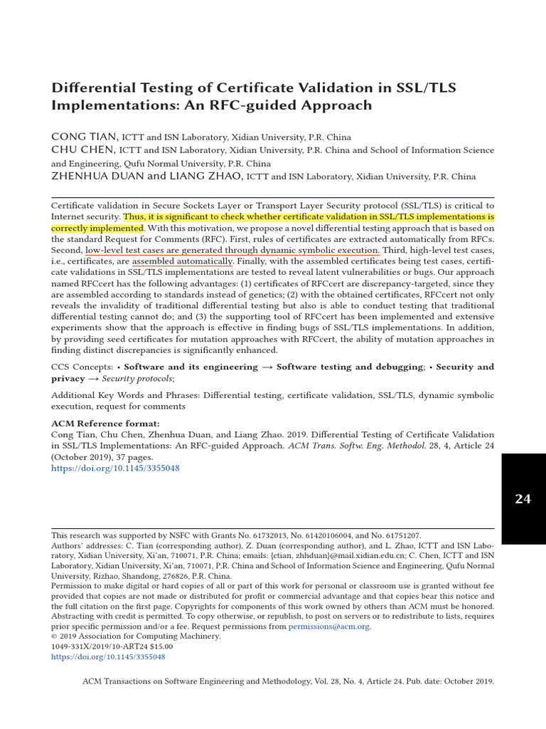 Differential Testing Of Certificate Validation Pdf Public Key Certificate Transport Layer
