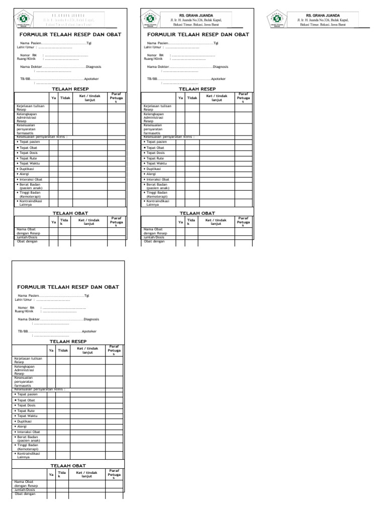 Formulir Telaah Resep dan Obat | PDF