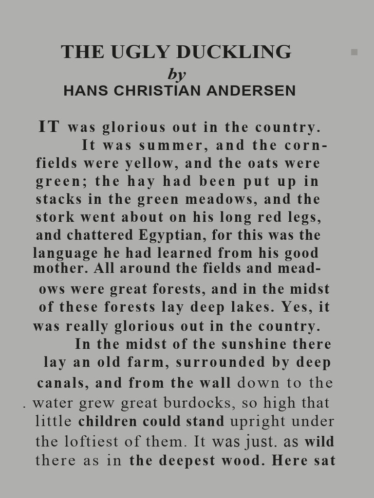 The Ugly Duckling: Hans Christian Andersen | PDF