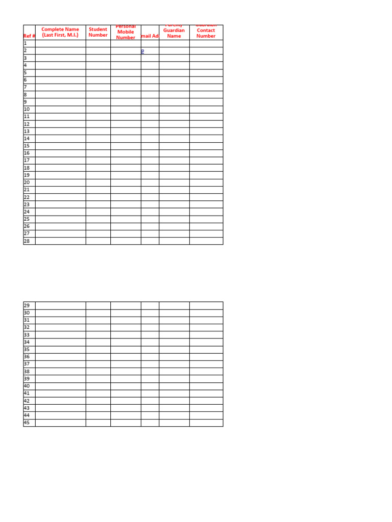Student Contact Information List | PDF