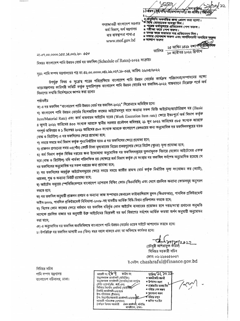 BWDB RAte Schedule 2022 Approval | PDF