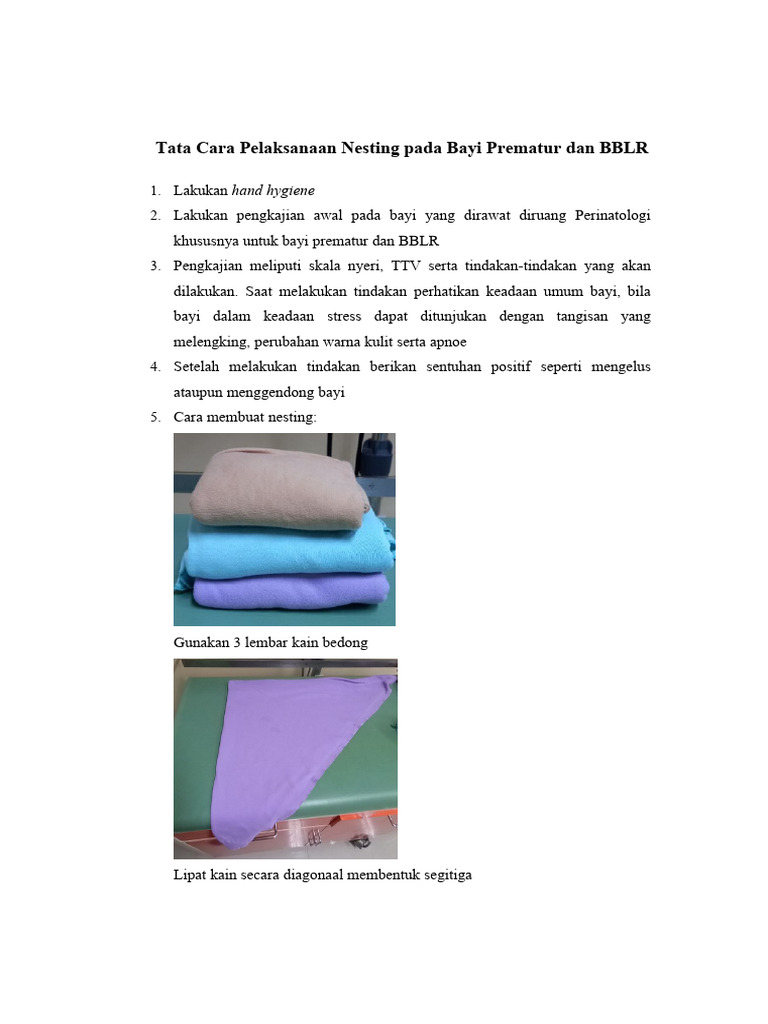 Tata Cara Pelaksanaan Nesting Pada Bayi Prematur Dan BBLR | PDF