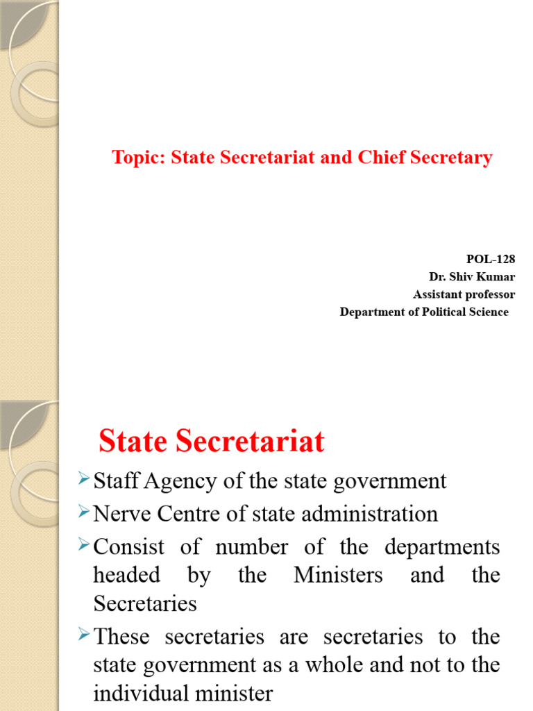 Role and Functions of Chief Secretary | PDF | Secretary Of State ...