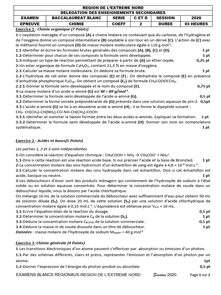 Bac CD Chimie | PDF | Hydroxyde de sodium | Concentration molaire