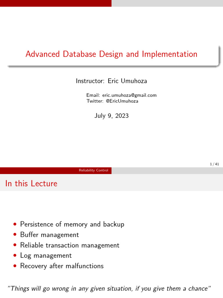 Lesson07 Reliability | Download Free PDF | Database Transaction | Databases