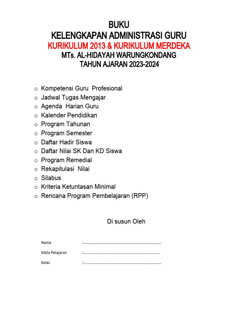 Administrasi Guru Kurikulum 2023-2024 | PDF